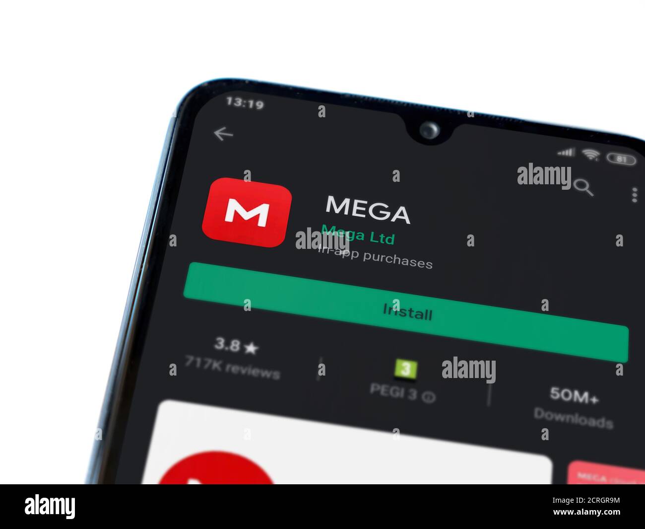 Lod, Israel - July 8, 2020: MEGA app play store page on the display of ...