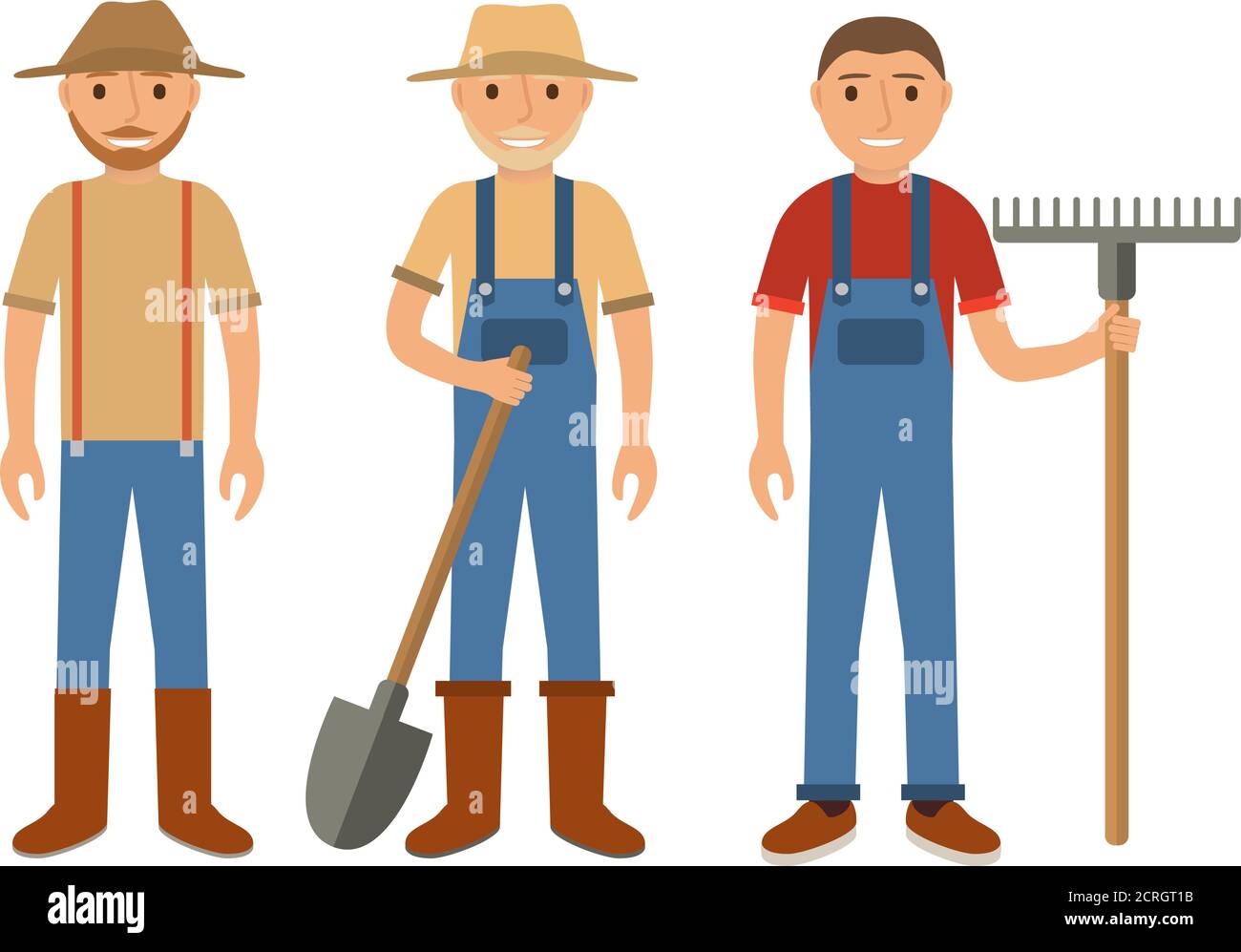 Set of farmers using agricultural tools.Set men Cartoon character the ...