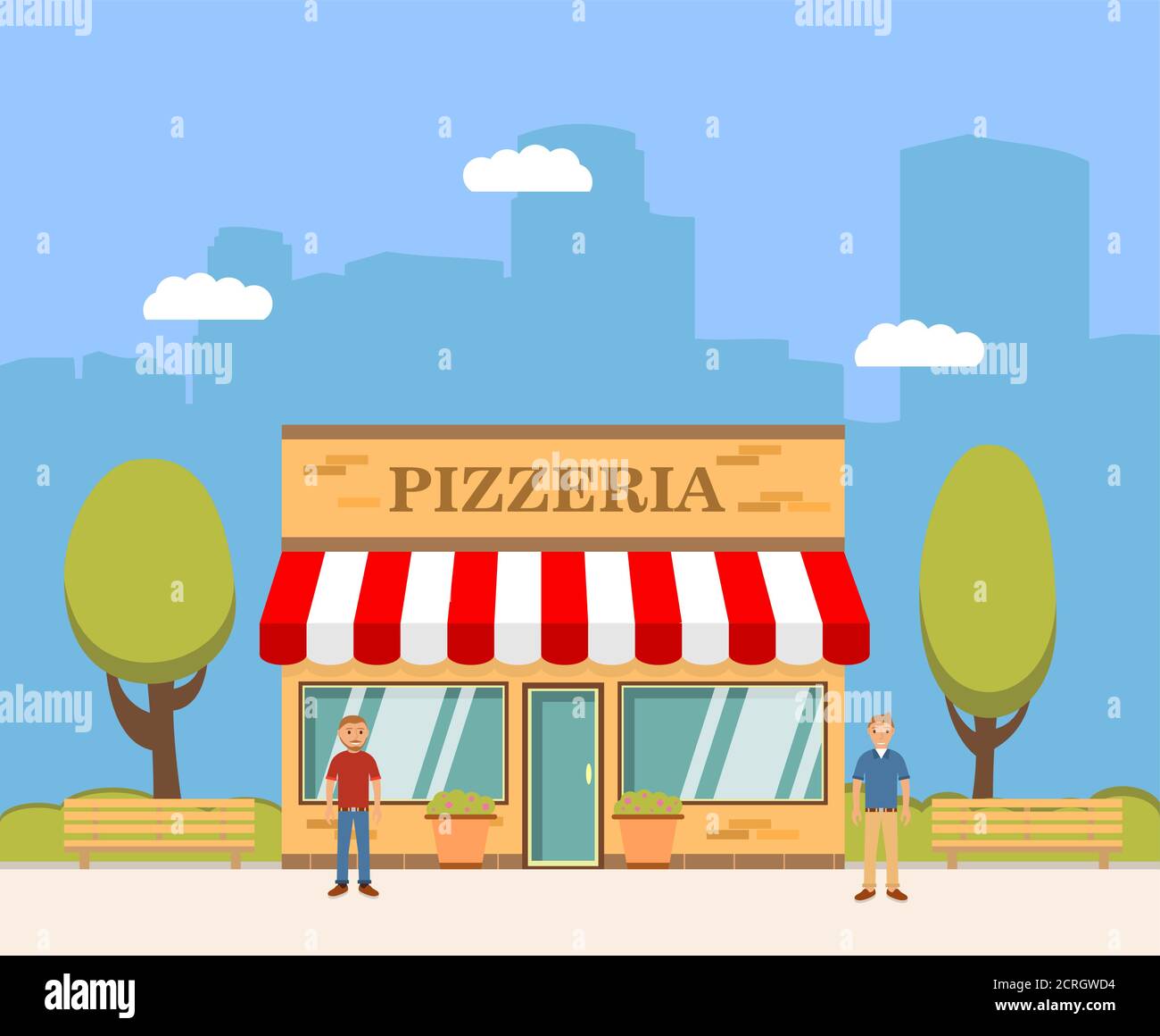 The building of the Italian restaurant of a pizzeria in flat style a ...