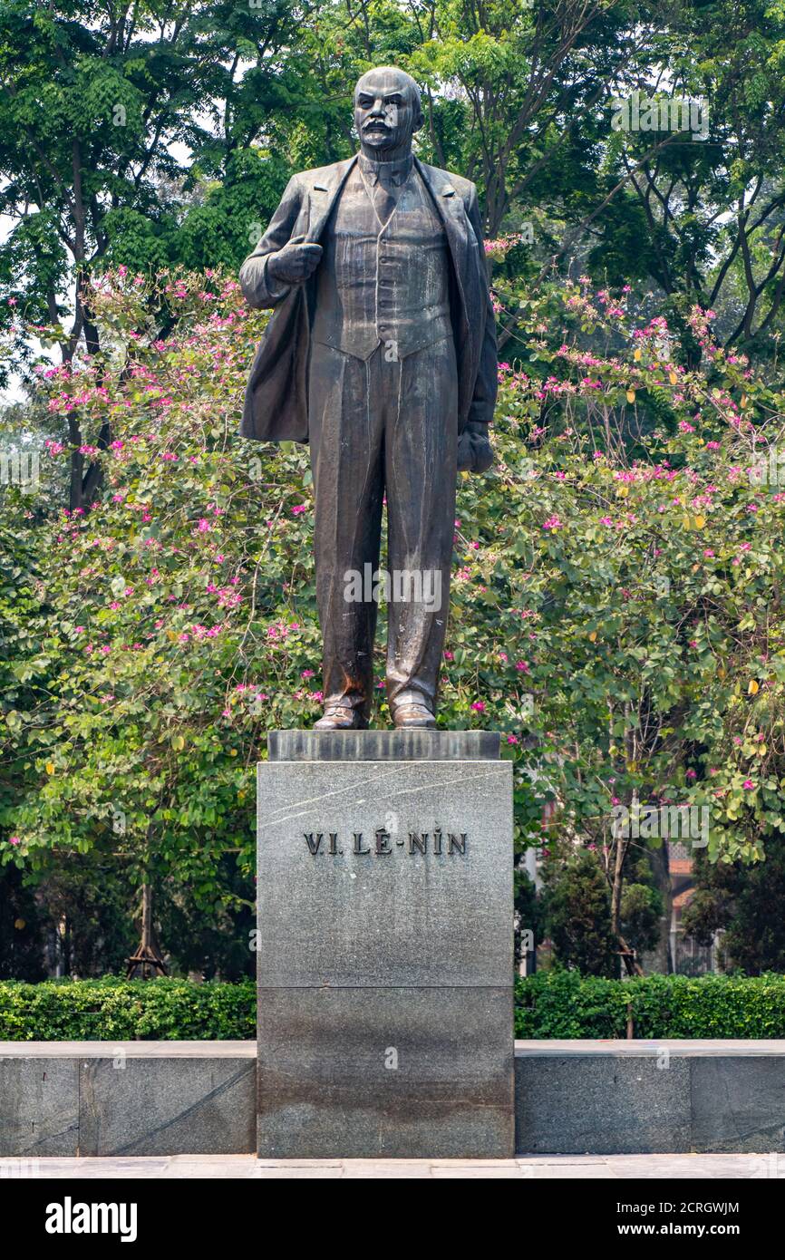 HANOI, VIETNAM, APR 20 2019, Lenin Park with sculpture of Lenin at ...