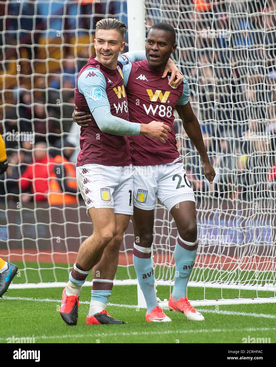 Aston Villa's Mbanwa Samatta celebrates opening the scoring with Jack ...