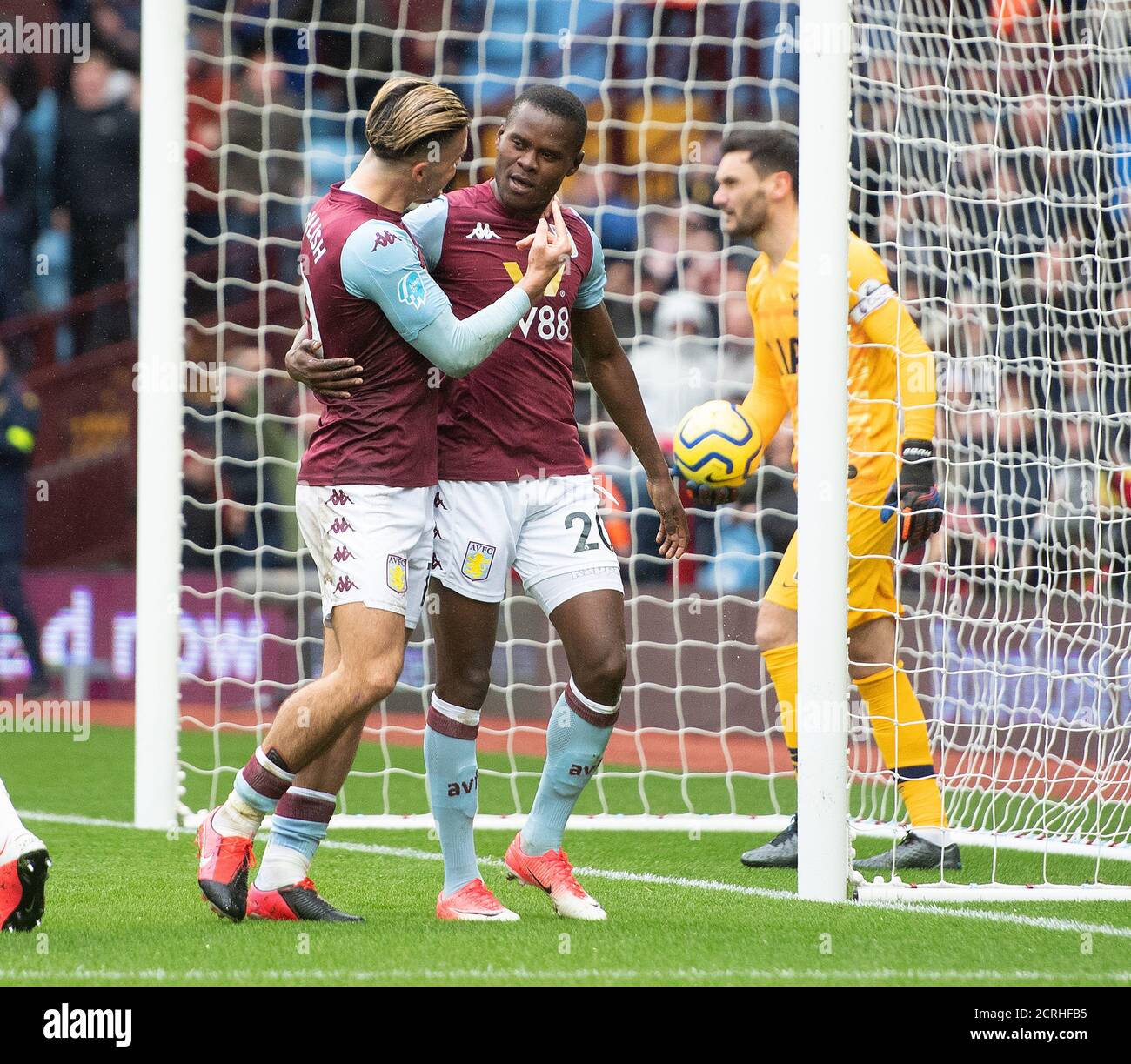 Aston Villa's Mbanwa Samatta celebrates opening the scoring with Jack ...