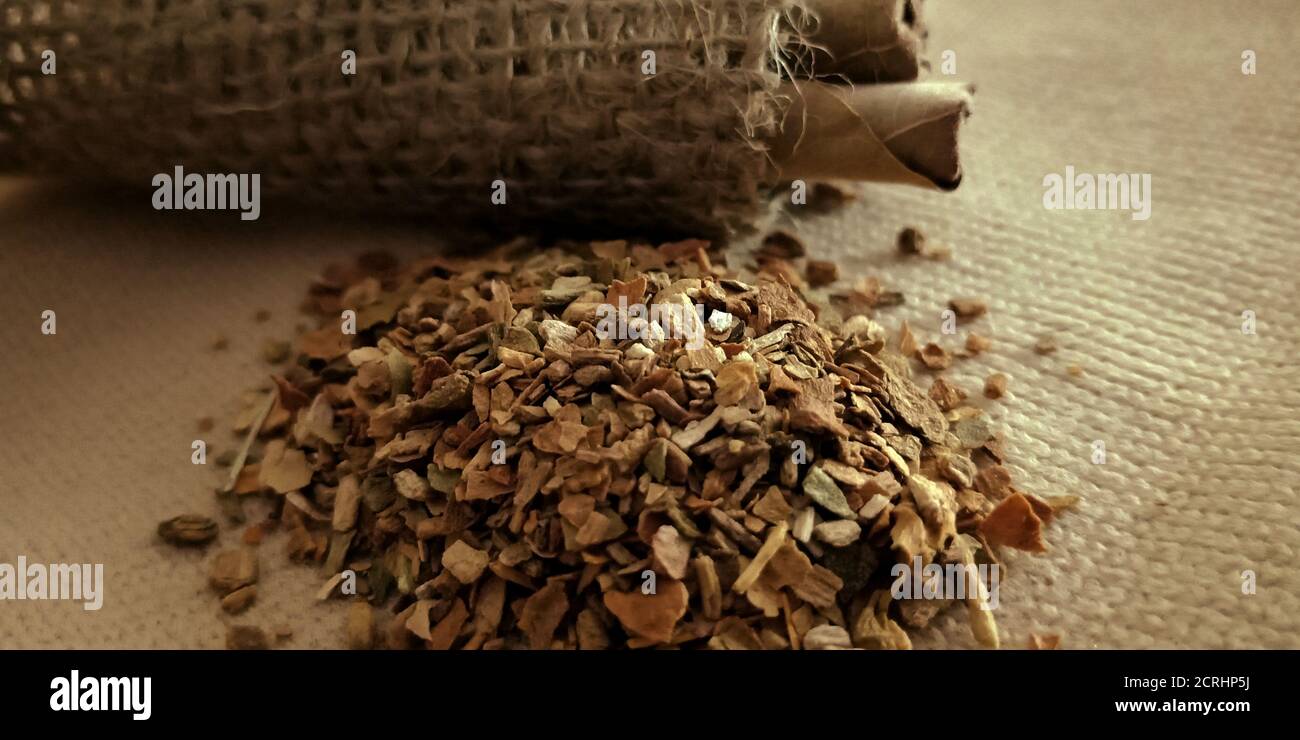 tobacco and Bidi cigarette on brown sack mat background, pack of ...