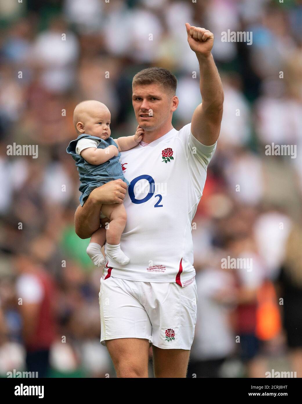 England Captain Owen Farrell walks around the pitch at the end of the match applauding the ...