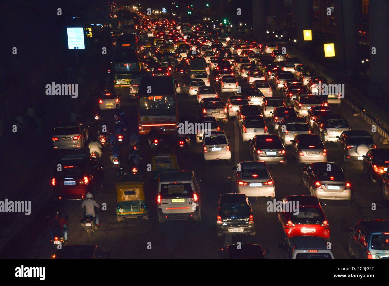A view of traffic jam at night from the rooftop of bridge Stock Photo ...