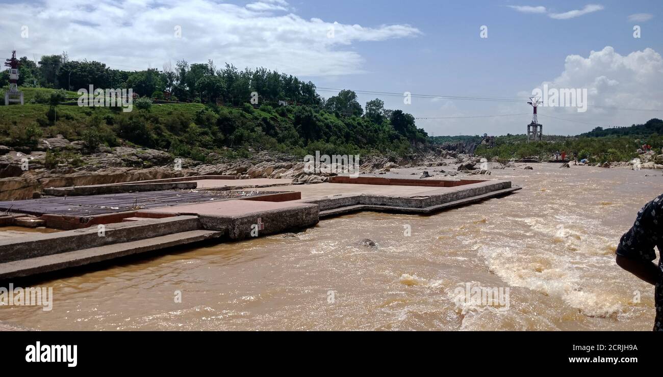 Overflow water river picture during flood time on rain season Stock ...