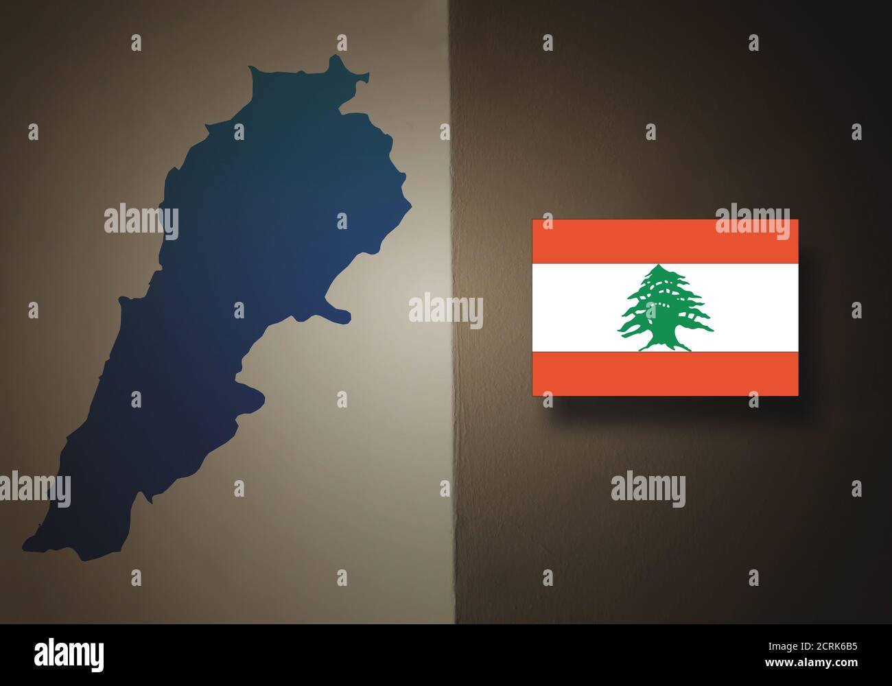 Map and flag of Lebanon, Countrie in Asia, on a concrete background, 3D ...