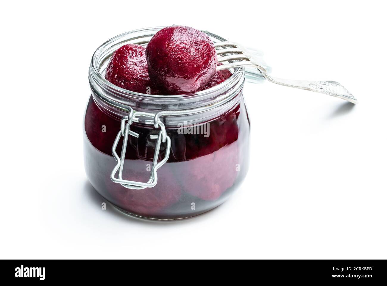 Homemade pickled baby beetroot in glass preserving jar isolated on ...