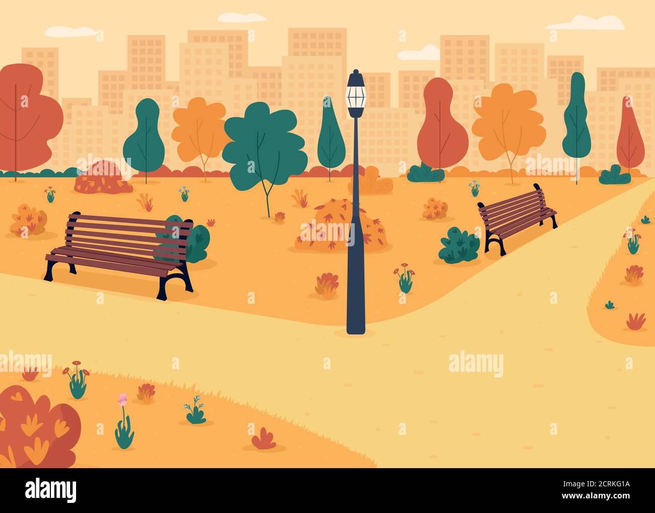 Fall park sidewalks flat color vector illustration Stock Vector Image ...