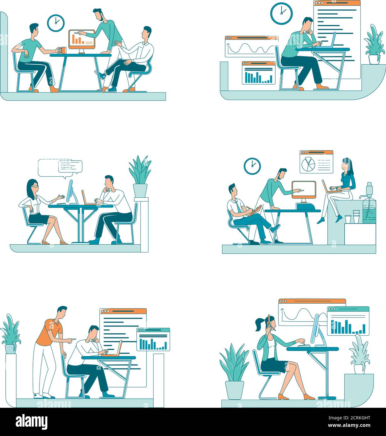 Office employees flat color vector faceless character set Stock Vector ...