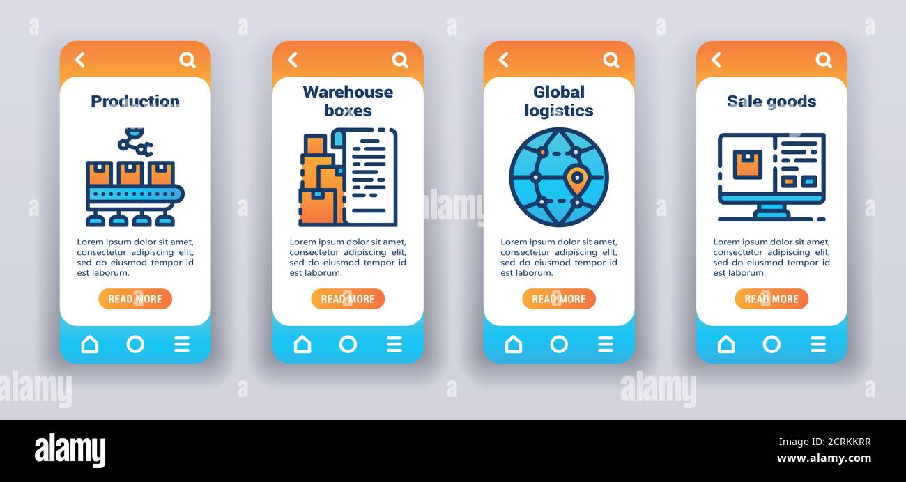 Product distribution on mobile app onboarding screens. UI UX GUI ...