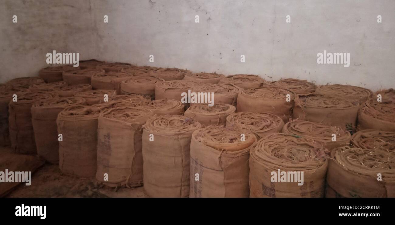 an old rusty rice sack collection exposed to the dusty background Stock ...