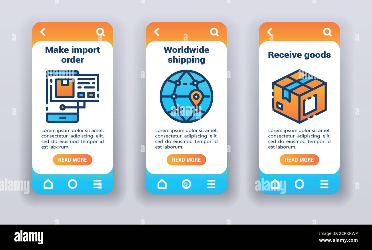 Delivery on mobile app onboarding screens. UI UX GUI template Stock ...