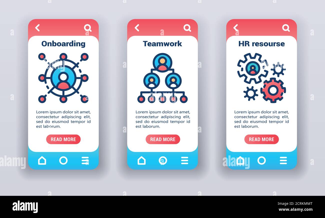 Human resource on mobile app onboarding screens. UI UX GUI template ...
