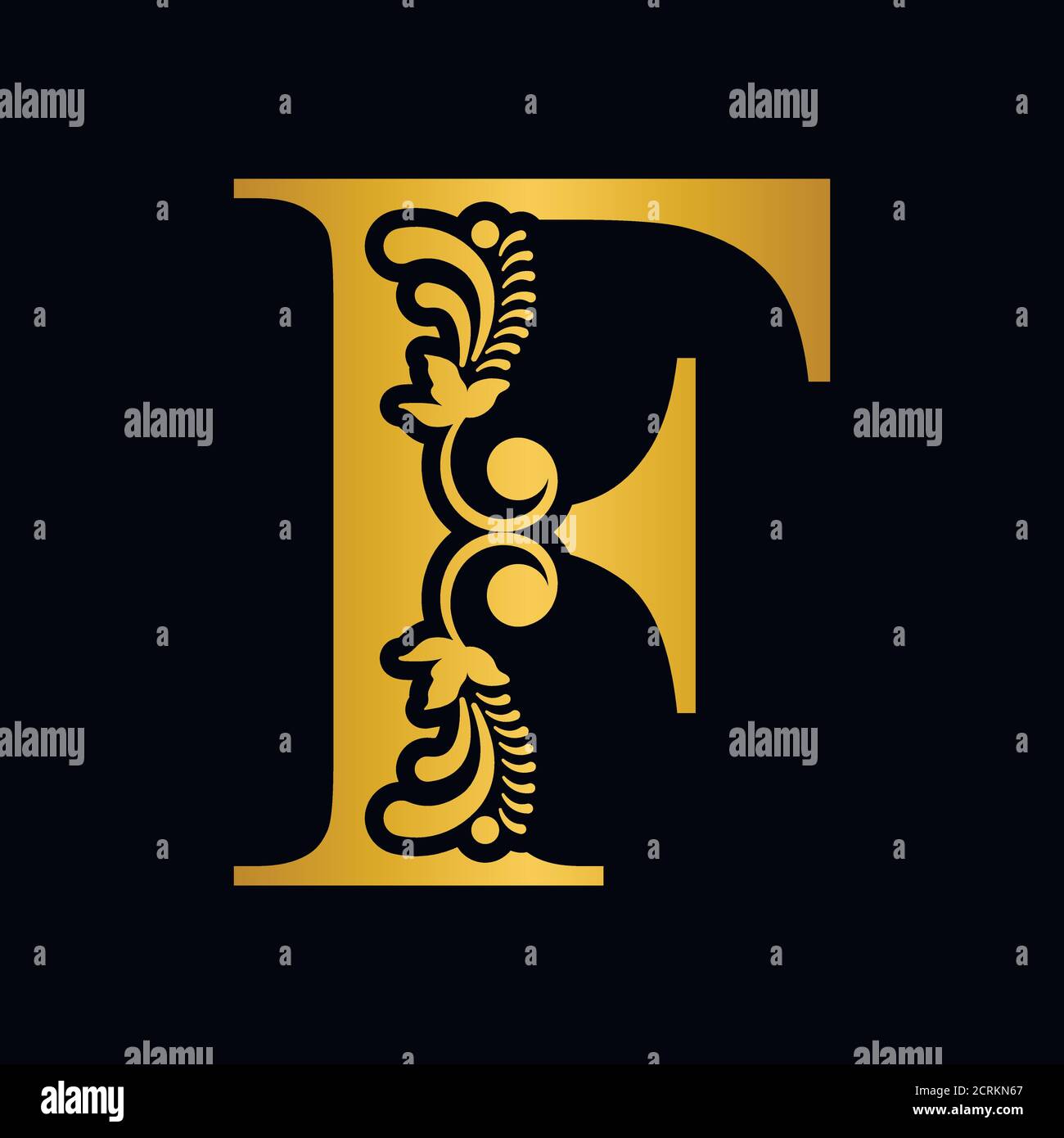 Gold letter F. Vintage golden flower ornament initial letters. Alphabet ...