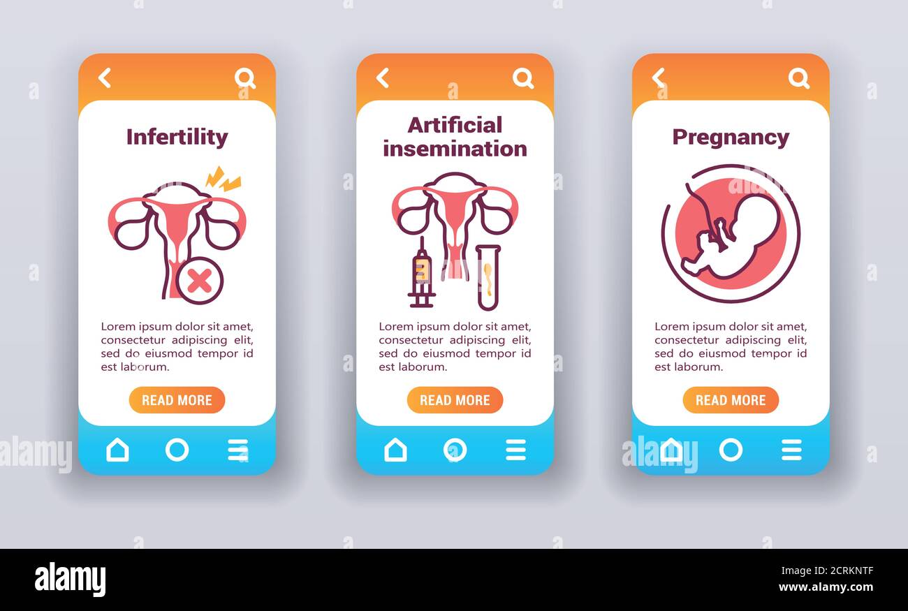 Female reproductive system on mobile app onboarding screens Stock ...