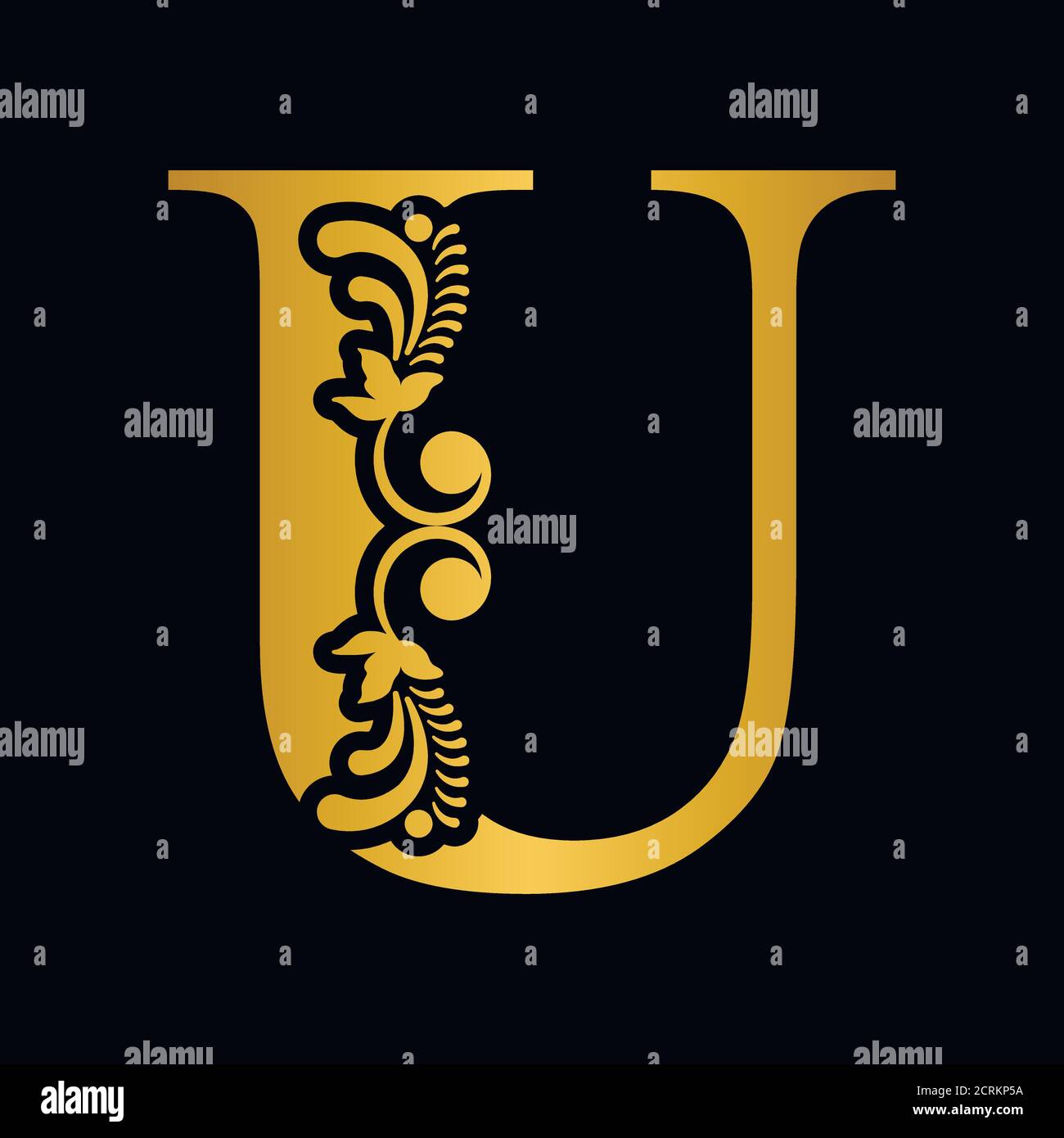 Gold letter U. Vintage golden flower ornament initial letters. Alphabet ...