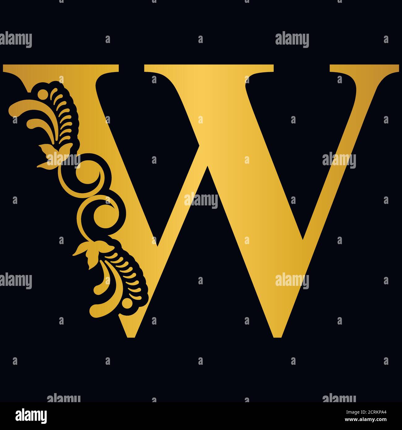 Gold letter W. Vintage golden flower ornament initial letters. Alphabet ...