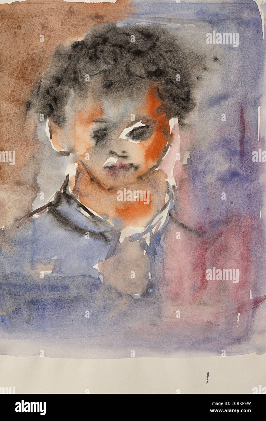Portrait water color painting of a male human being person Stock Photo ...