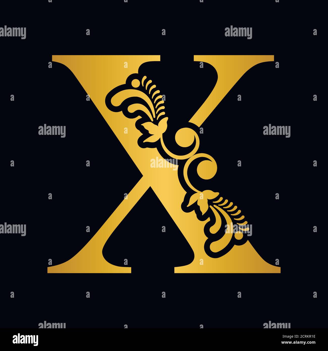 Gold letter X. Vintage golden flower ornament initial letters. Alphabet ...