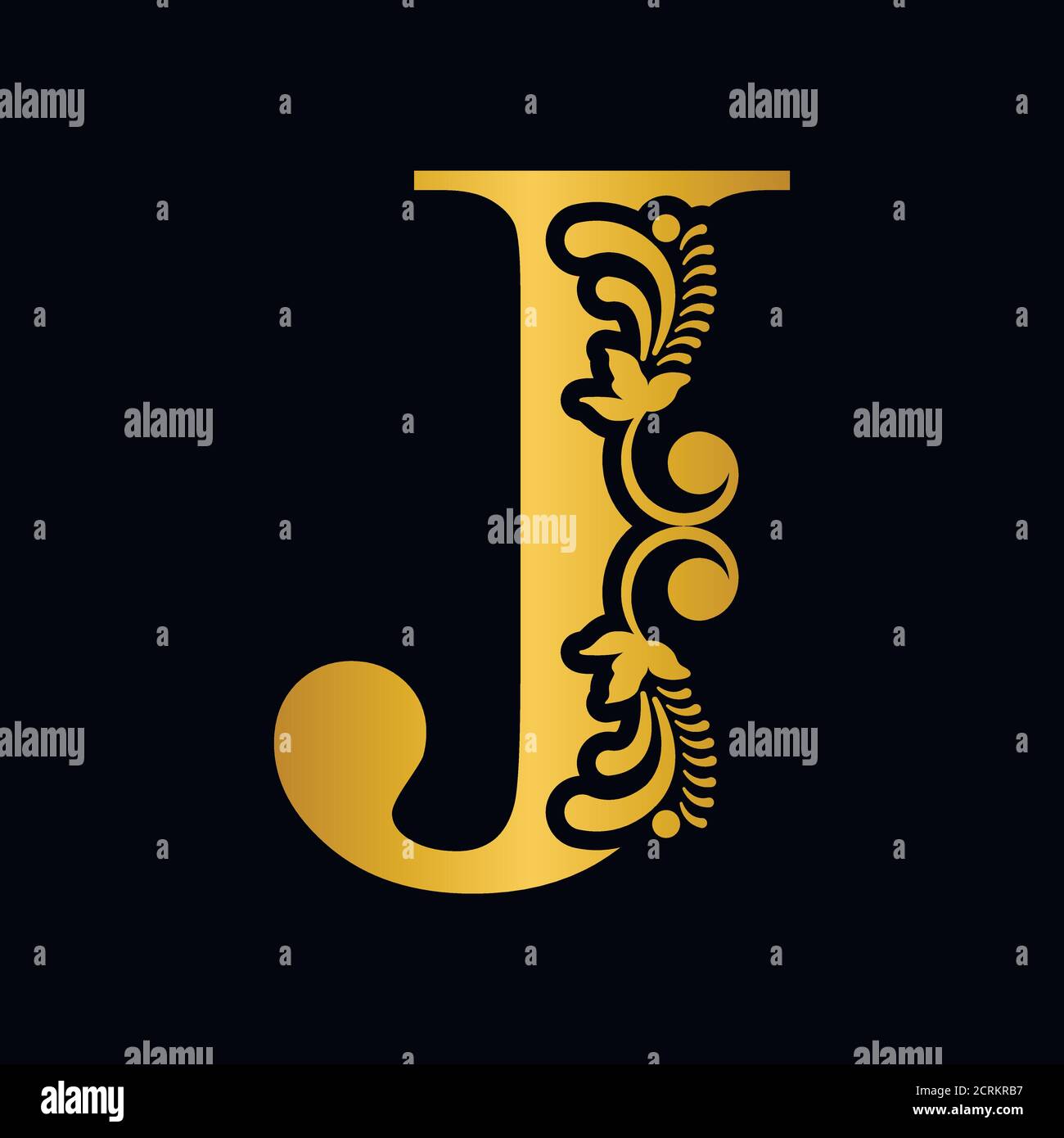 Gold letter J. Vintage golden flower ornament initial letters. Alphabet ...