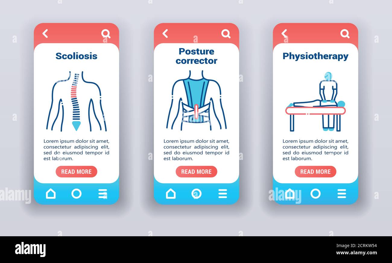 Treating back problems on mobile app onboarding screens. UI UX GUI ...