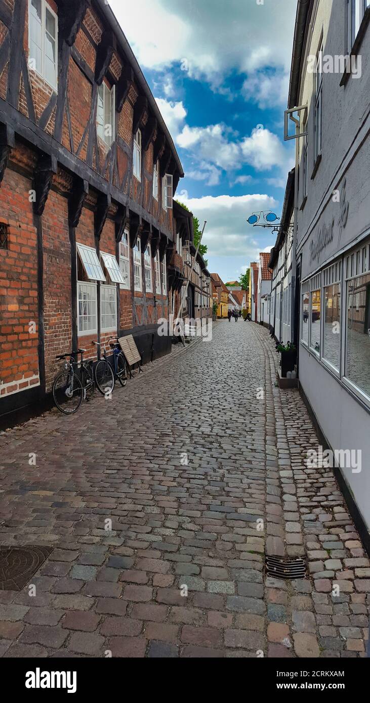 A Street with old houses in a town in Denmark Stock Photo - Alamy
