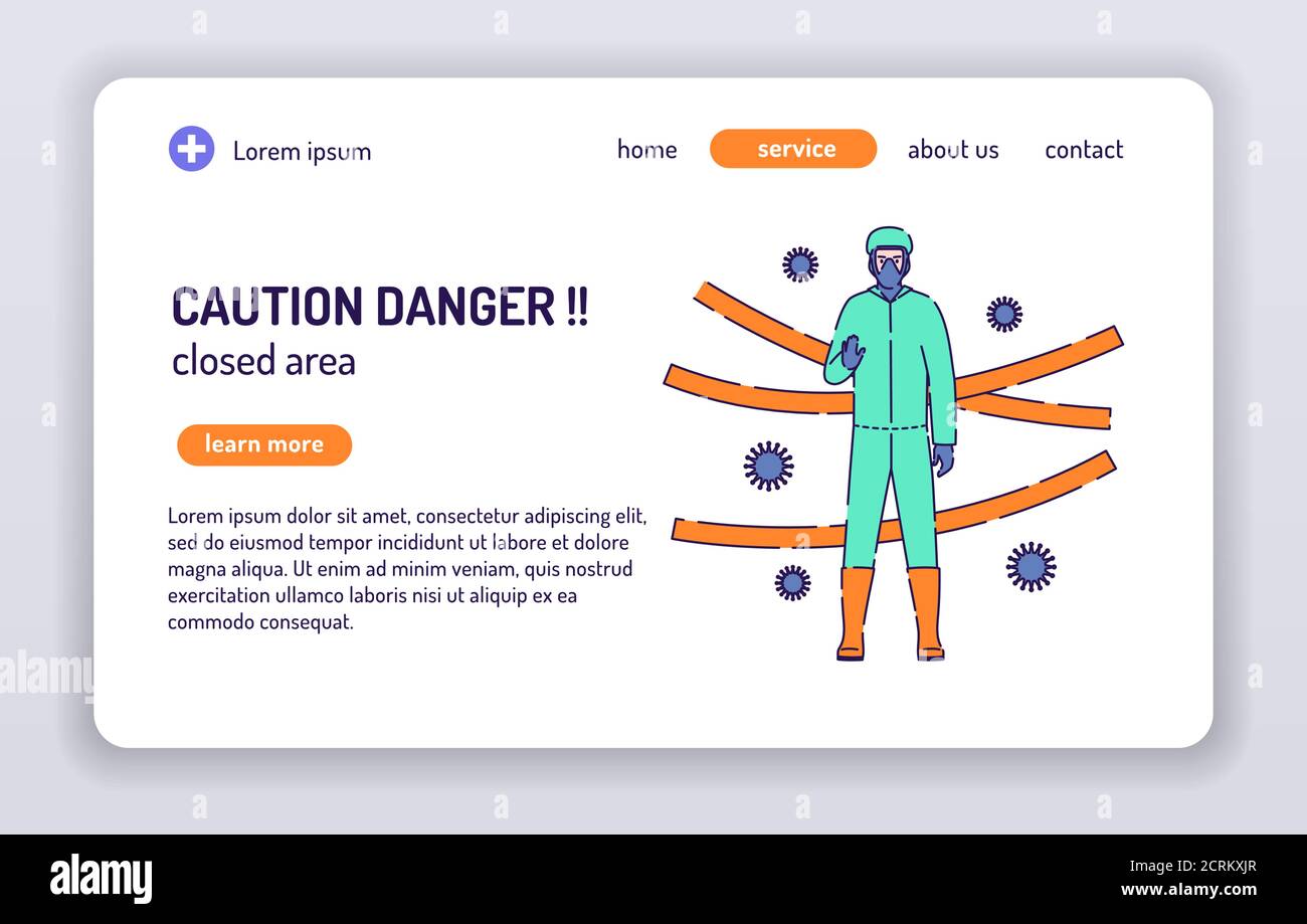 Caution danger web banner. Closed area. Isolated cartoon character on a ...