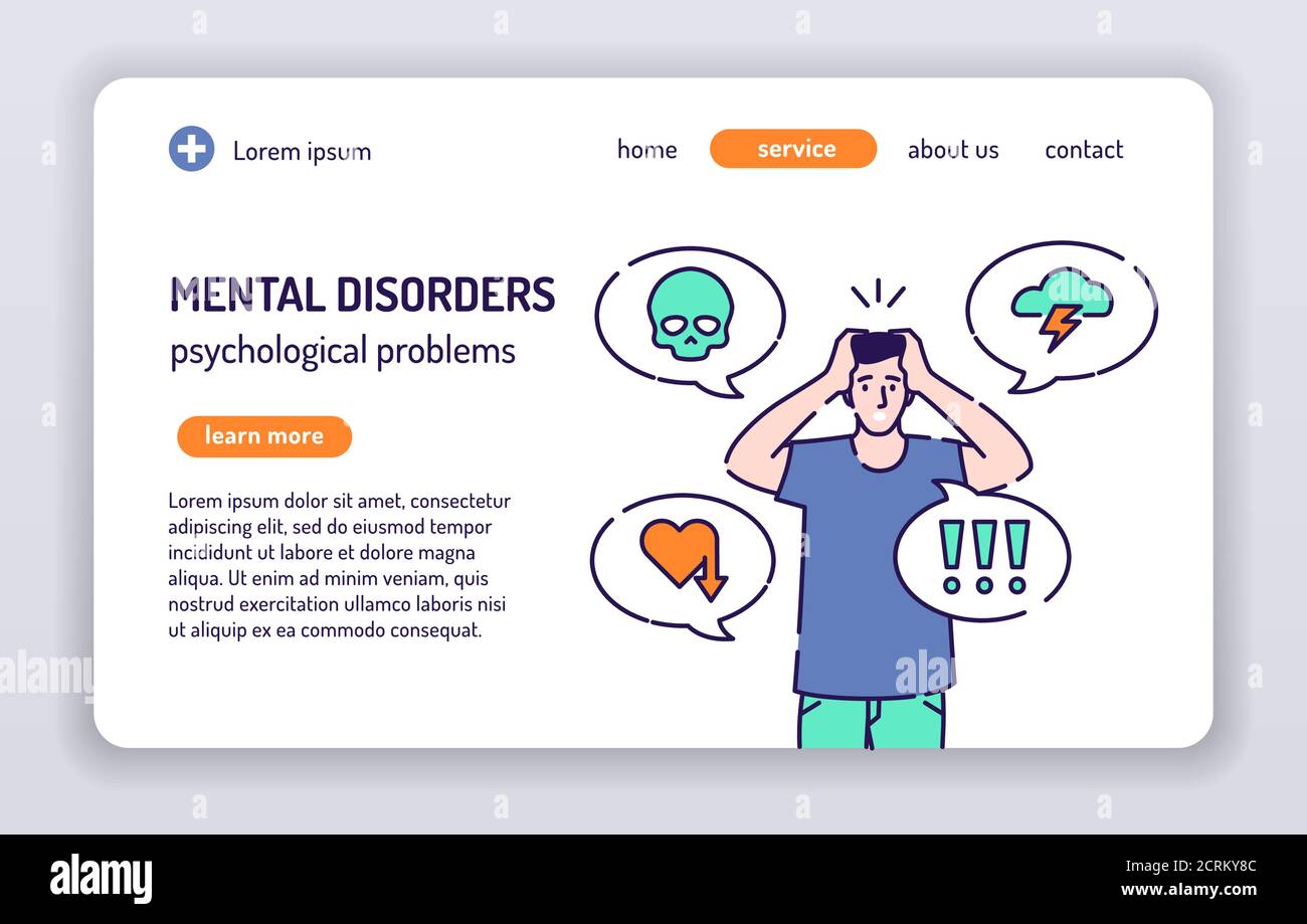 Mental disorders web banner. Adult man in depressed. Isolated cartoon ...