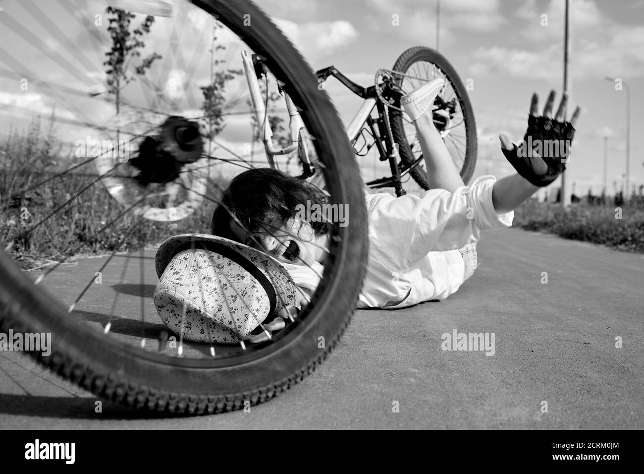 Girl bike accident Black and White Stock Photos & Images - Alamy