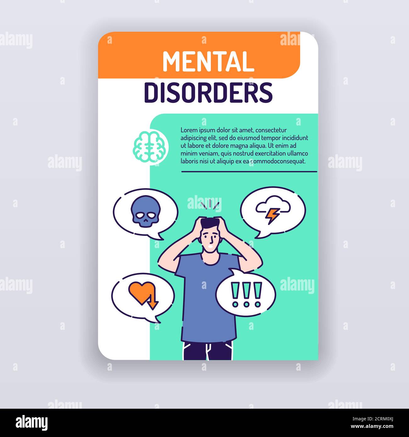 Mental disorders brochure template. Adult man in depressed cover design ...