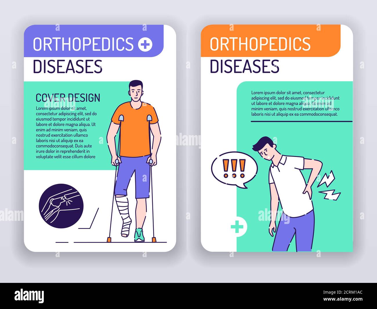 Orthopedics diseases web banner brochures template. Man with back pain ...