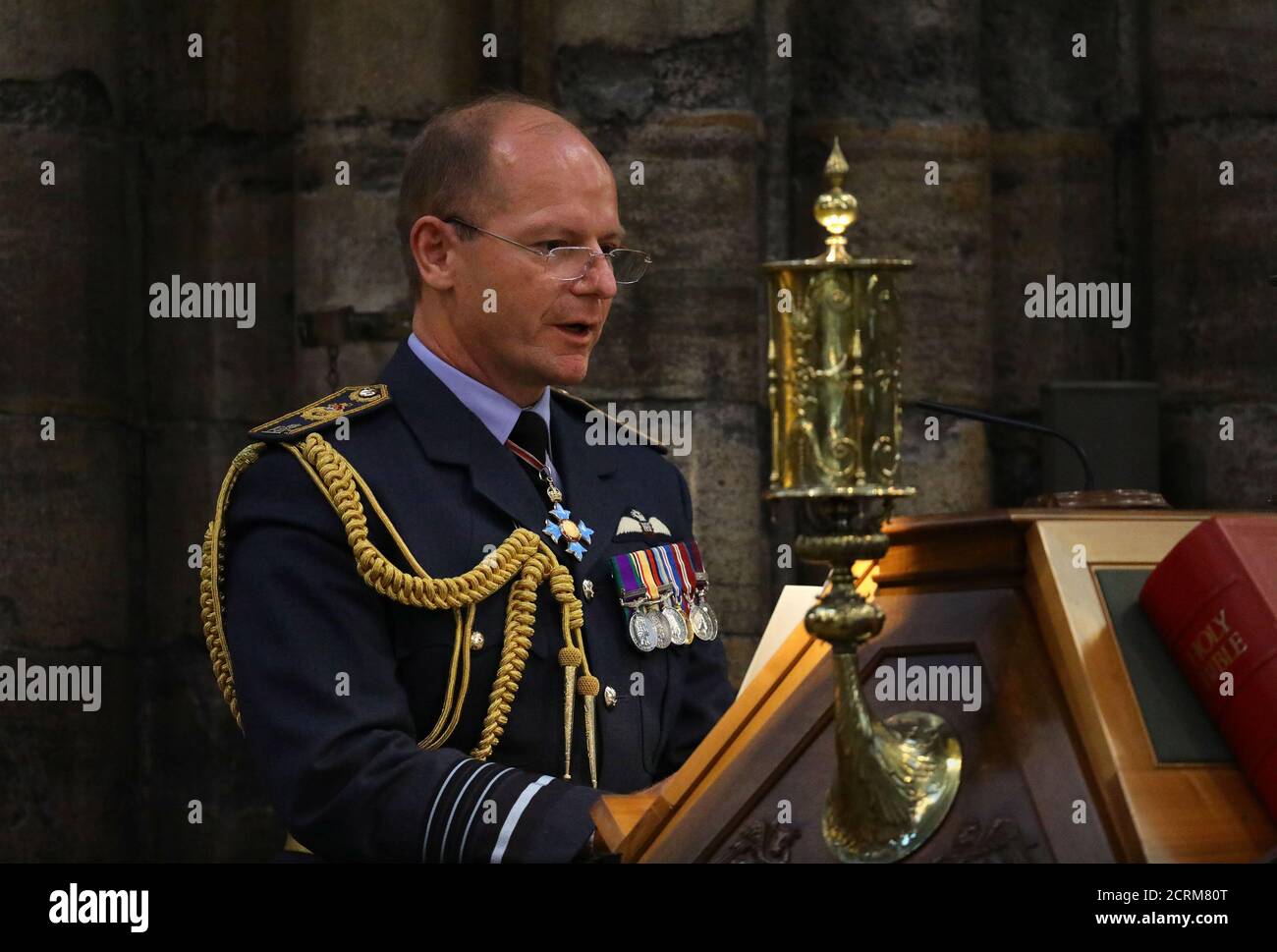 Air Chief Marshal Mike Wigston speaking during a service to mark the ...
