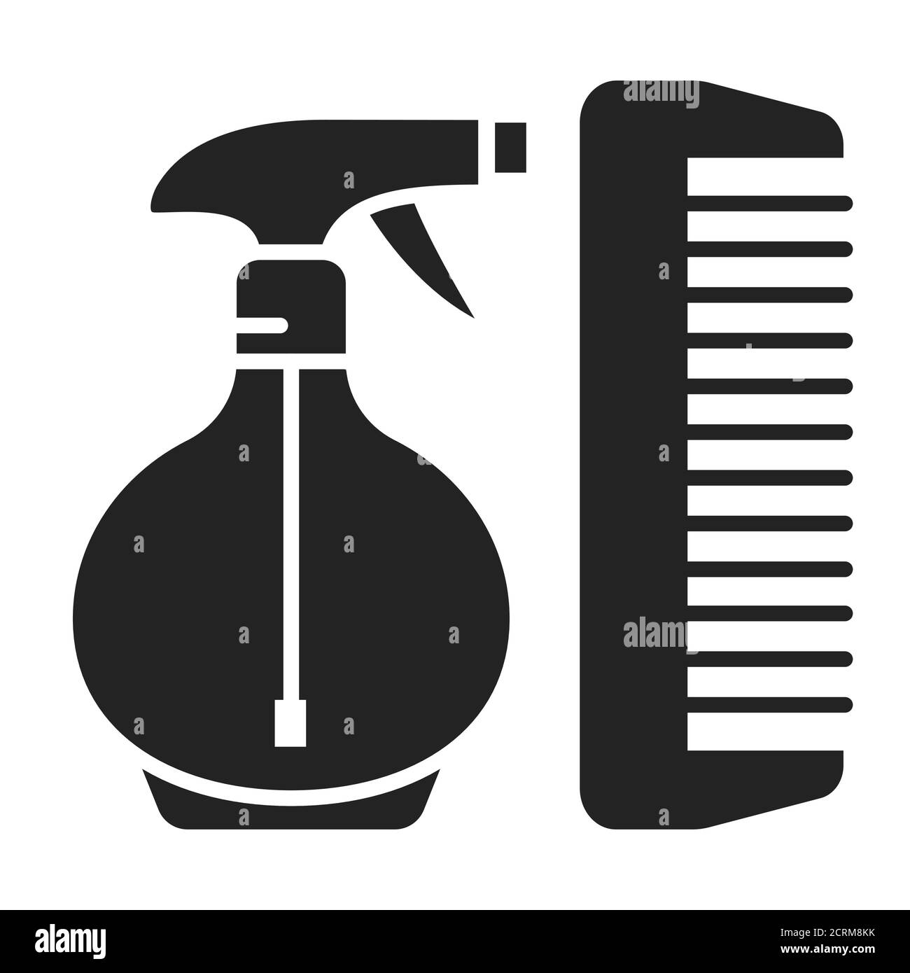 Barbershop black glyph icon. Hair styling items, spray and hairbrush ...