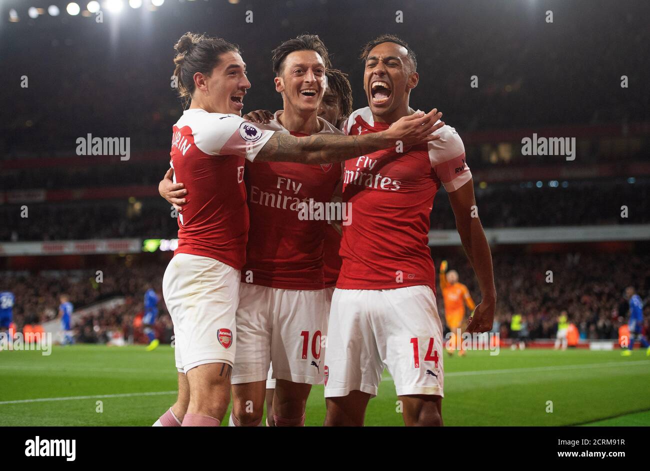 Arsenal's Pierre-Emerick Aubameyang celebrates his second goal with ...