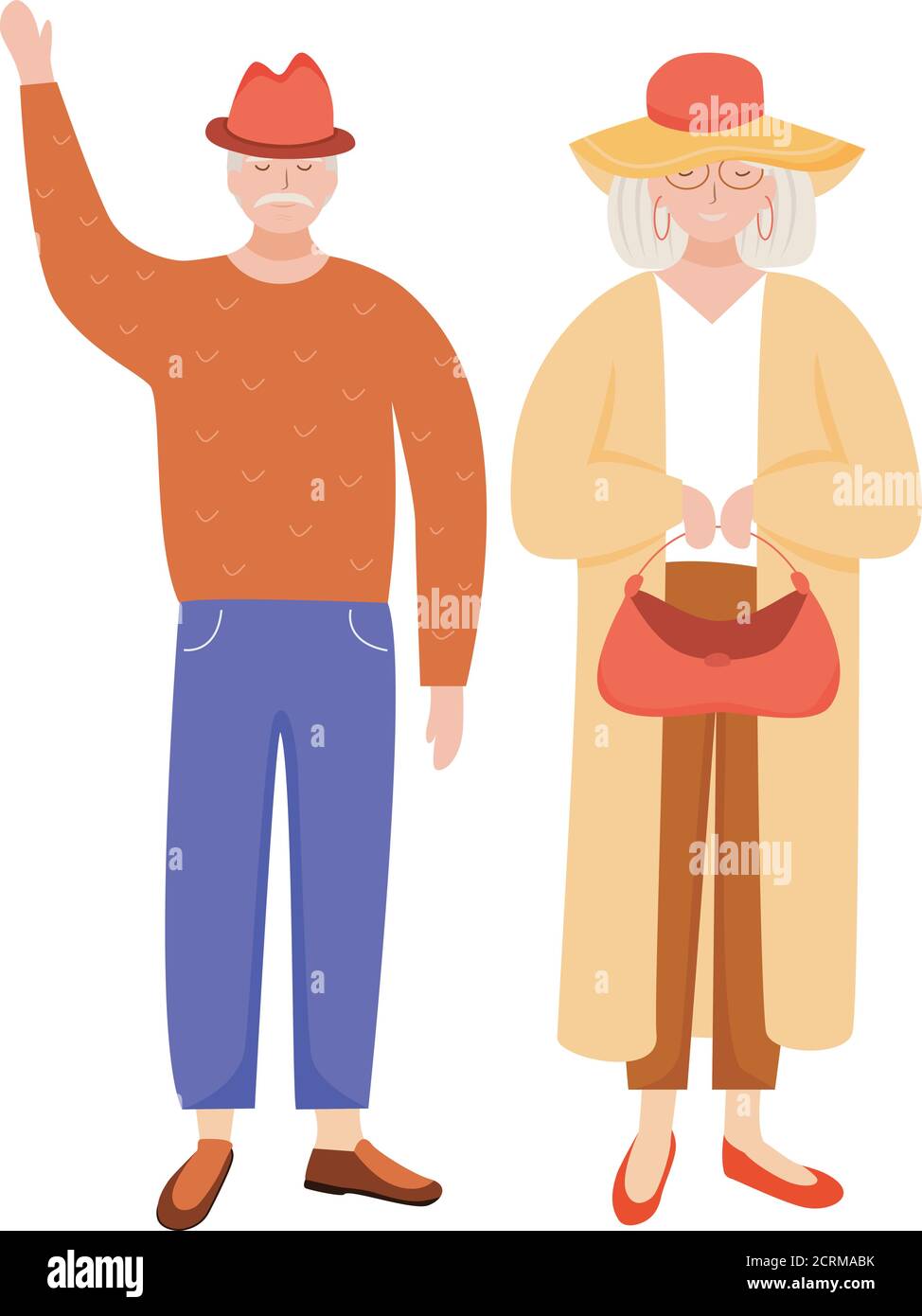 Retired people flat vector illustration. Senior age family. Elderly man ...