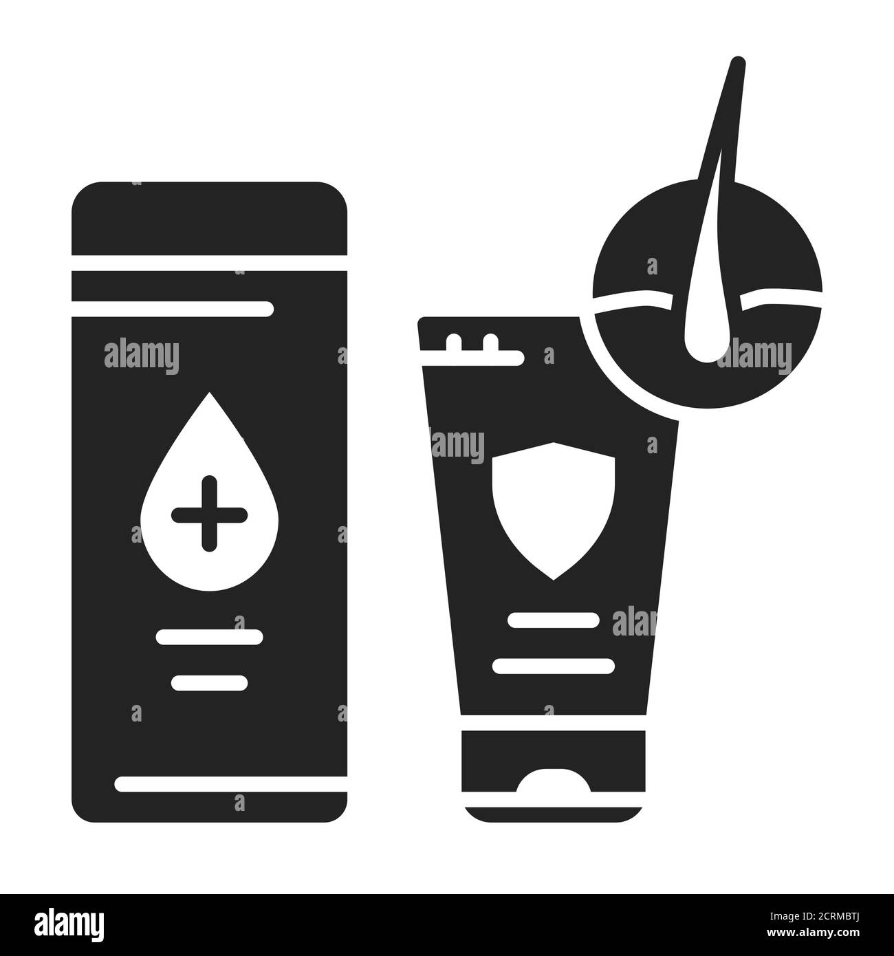Hair treatment black glyph icon. Restoration, against hair loss product ...