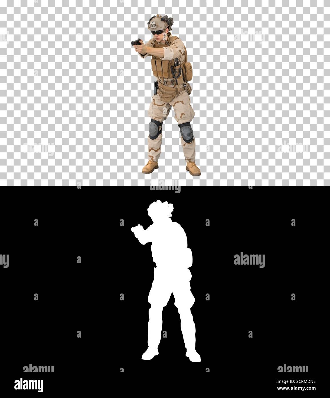 Army man pointing gun in multiple directions ready for combat, A Stock ...