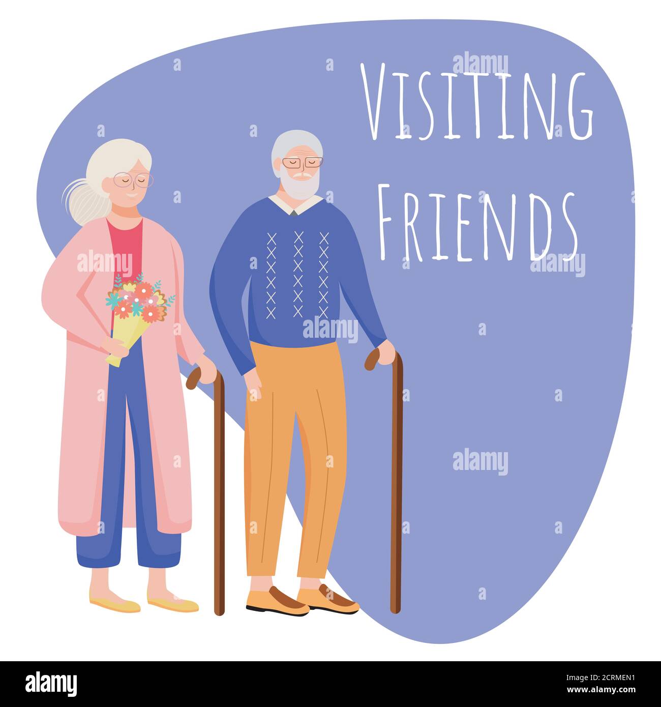 Visiting friends social media post mockup. Retired people with walking ...
