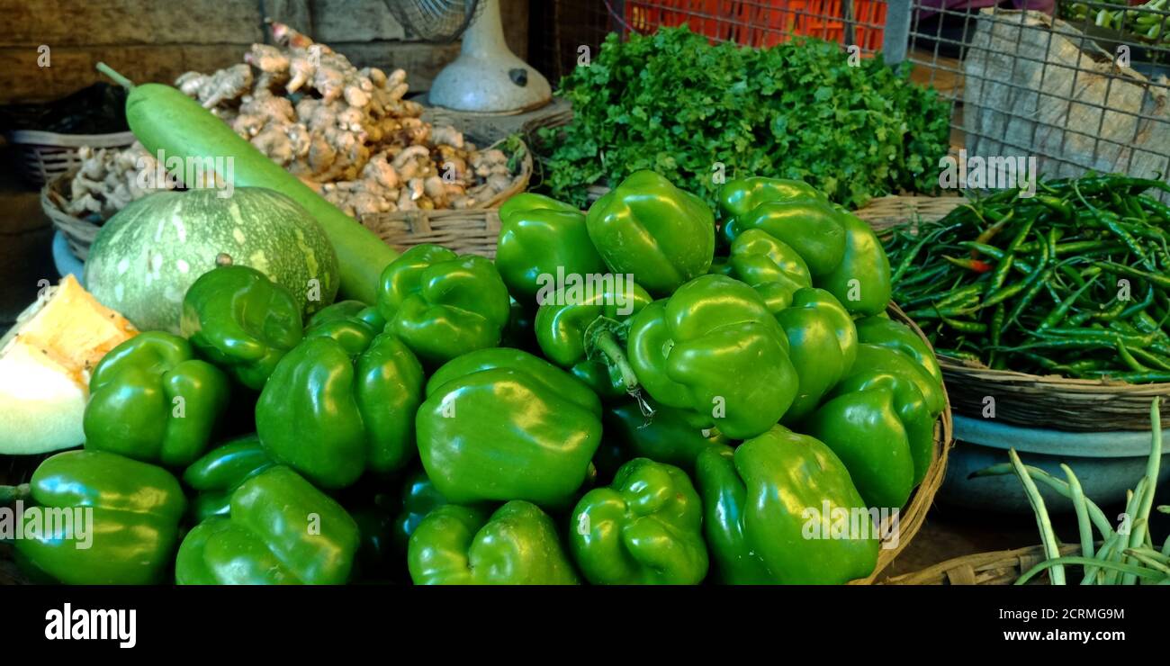 Fresh green capsicum isolate with mix agriculture produce farmers ...