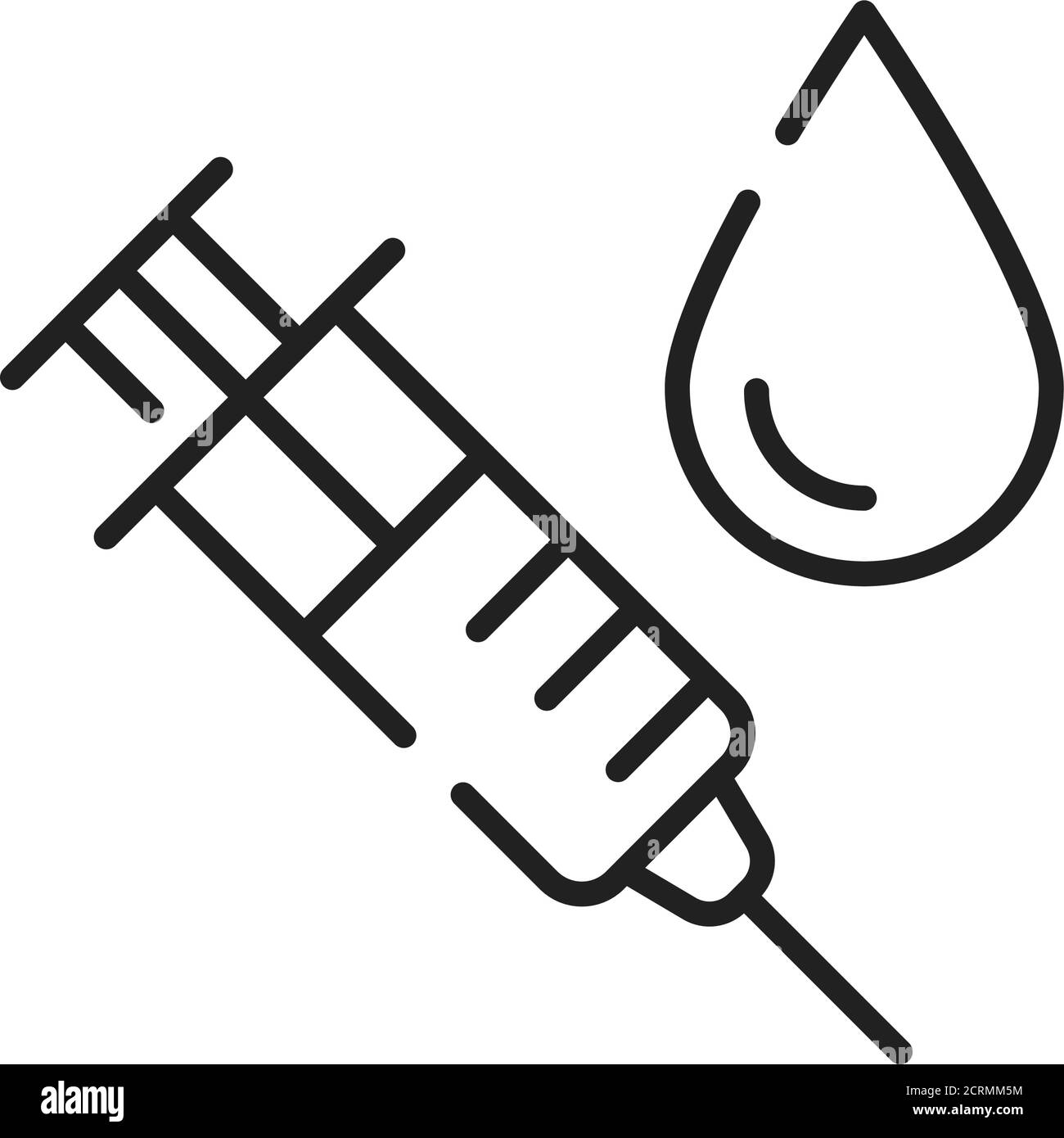 Syringe for injection vaccine with blood black line icon. Medical ...