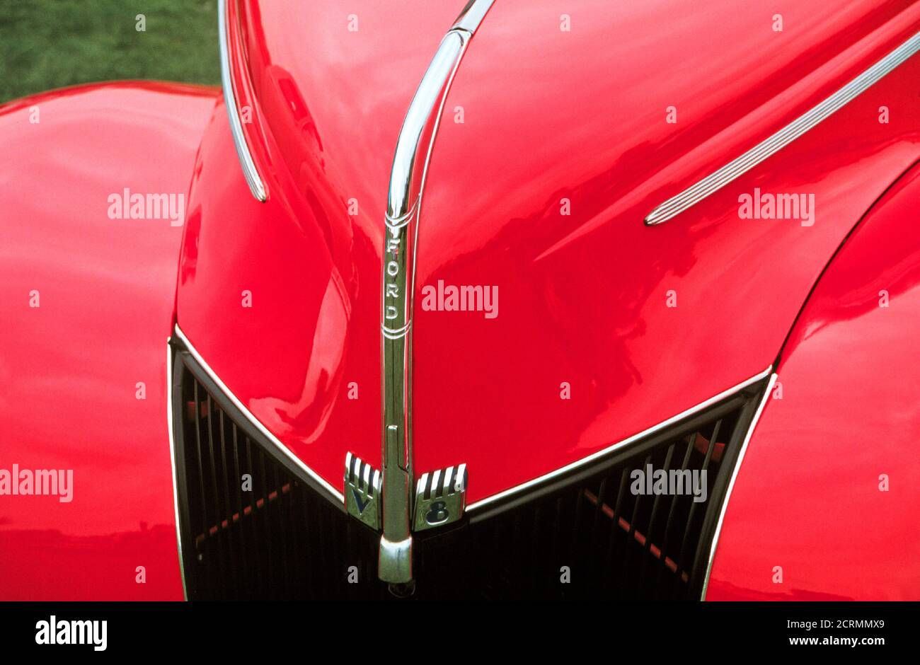 Bonnet of bright red Ford V8 car, England Stock Photo - Alamy