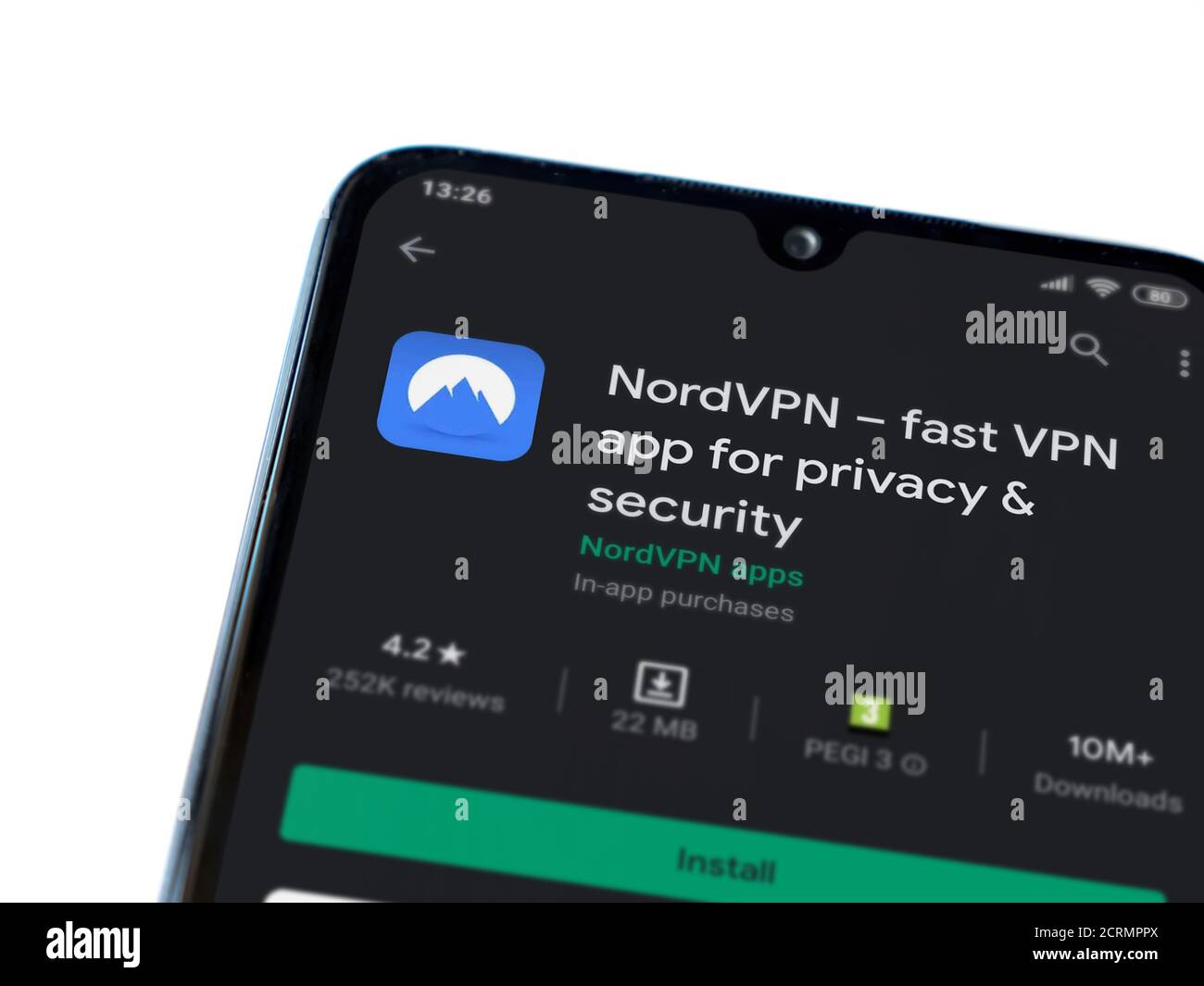 Lod, Israel - July 8, 2020: NordVPN app play store page on the display ...
