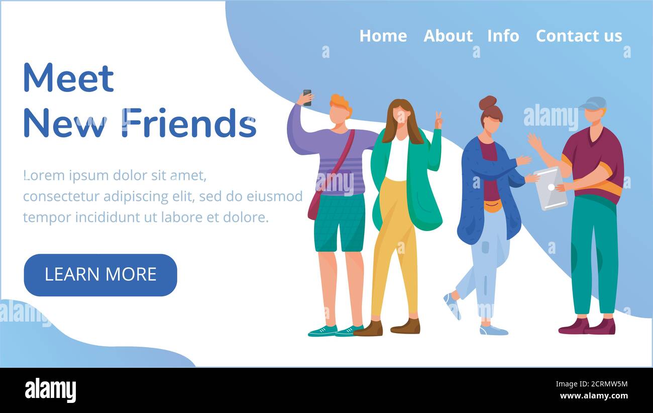 Meet new friends landing page vector template. Teens lifestyle website ...