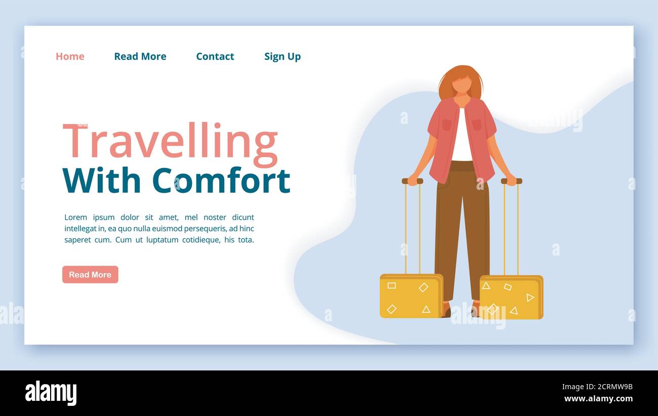 Travelling with comfort landing page vector template. Tour operator ...
