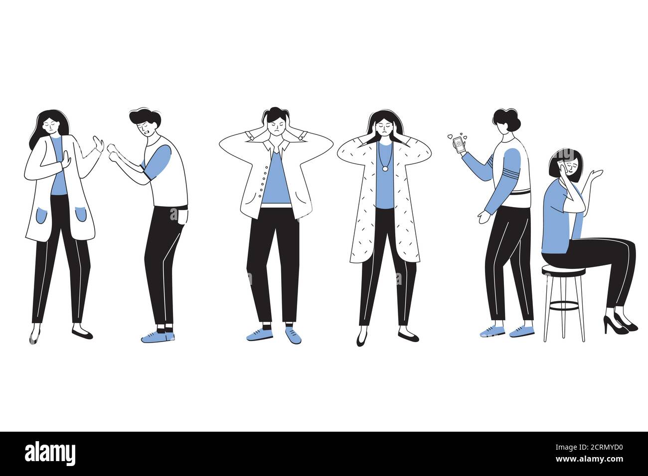 Trouble relationship flat contour vector illustrations set. Arguing ...