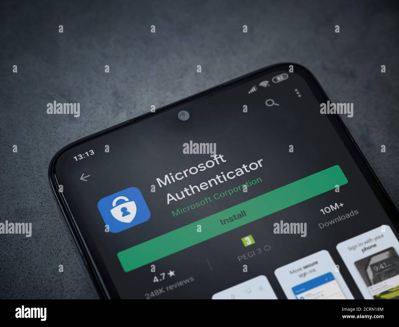 Lod, Israel - July 8, 2020: Microsoft Authenticator app play store page ...