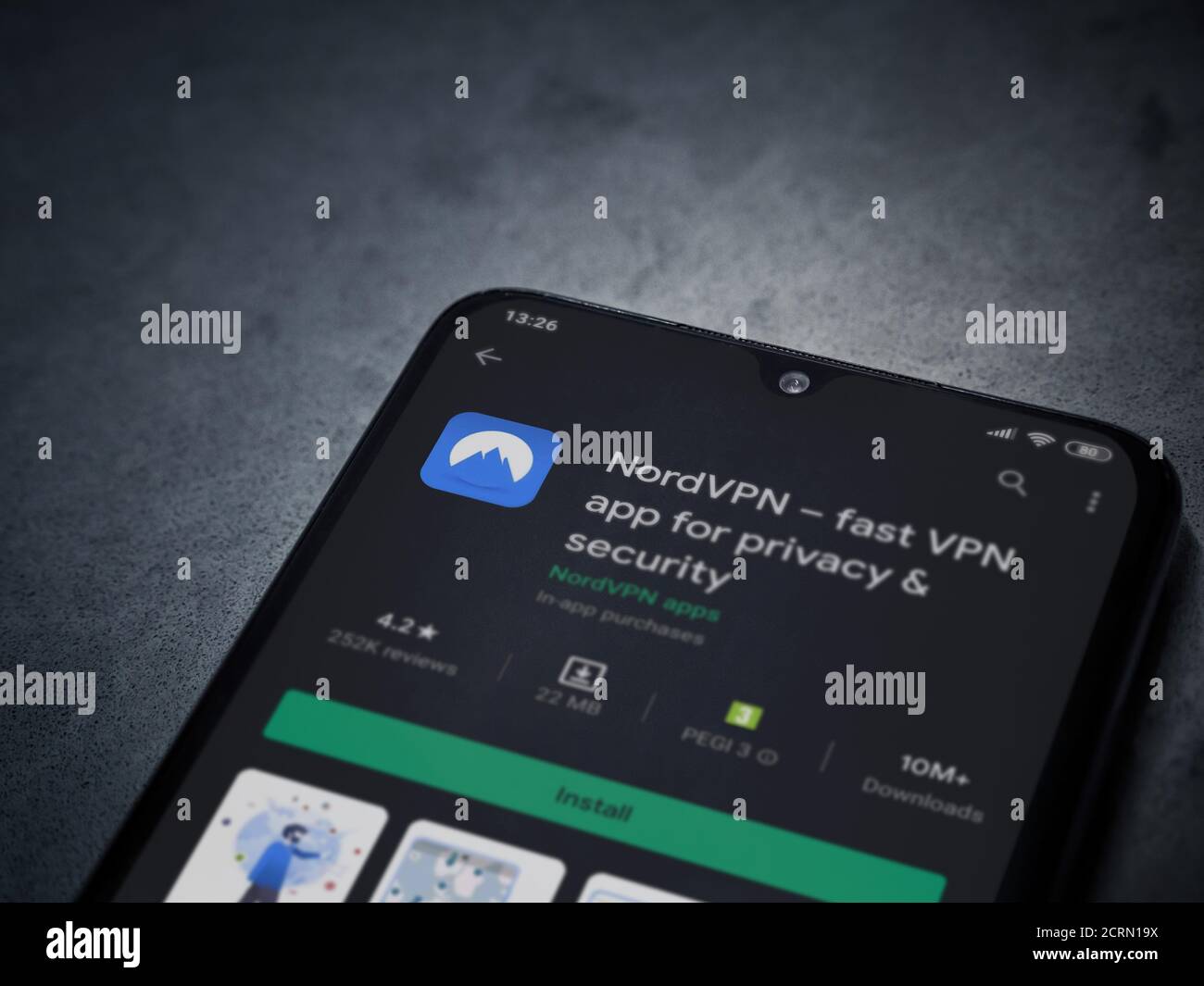 Lod, Israel - July 8, 2020: NordVPN app play store page on the display ...