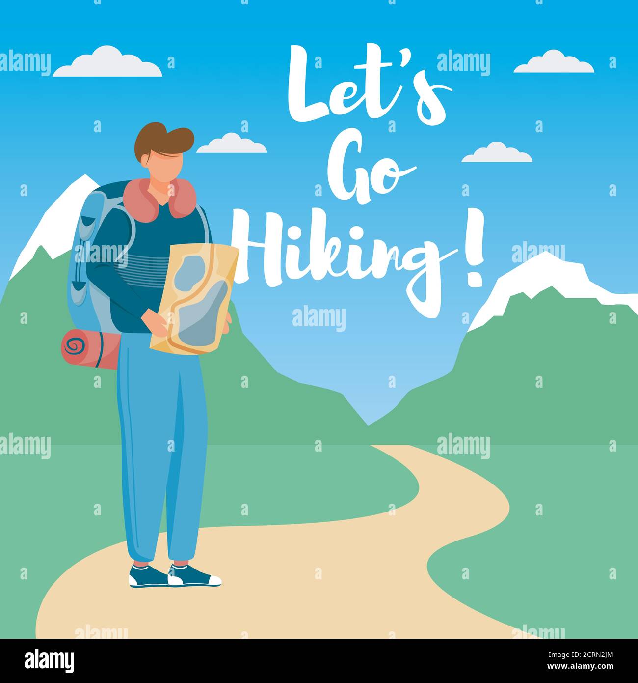Let go hiking social media post mockup. Trekking guide. Tour company ...