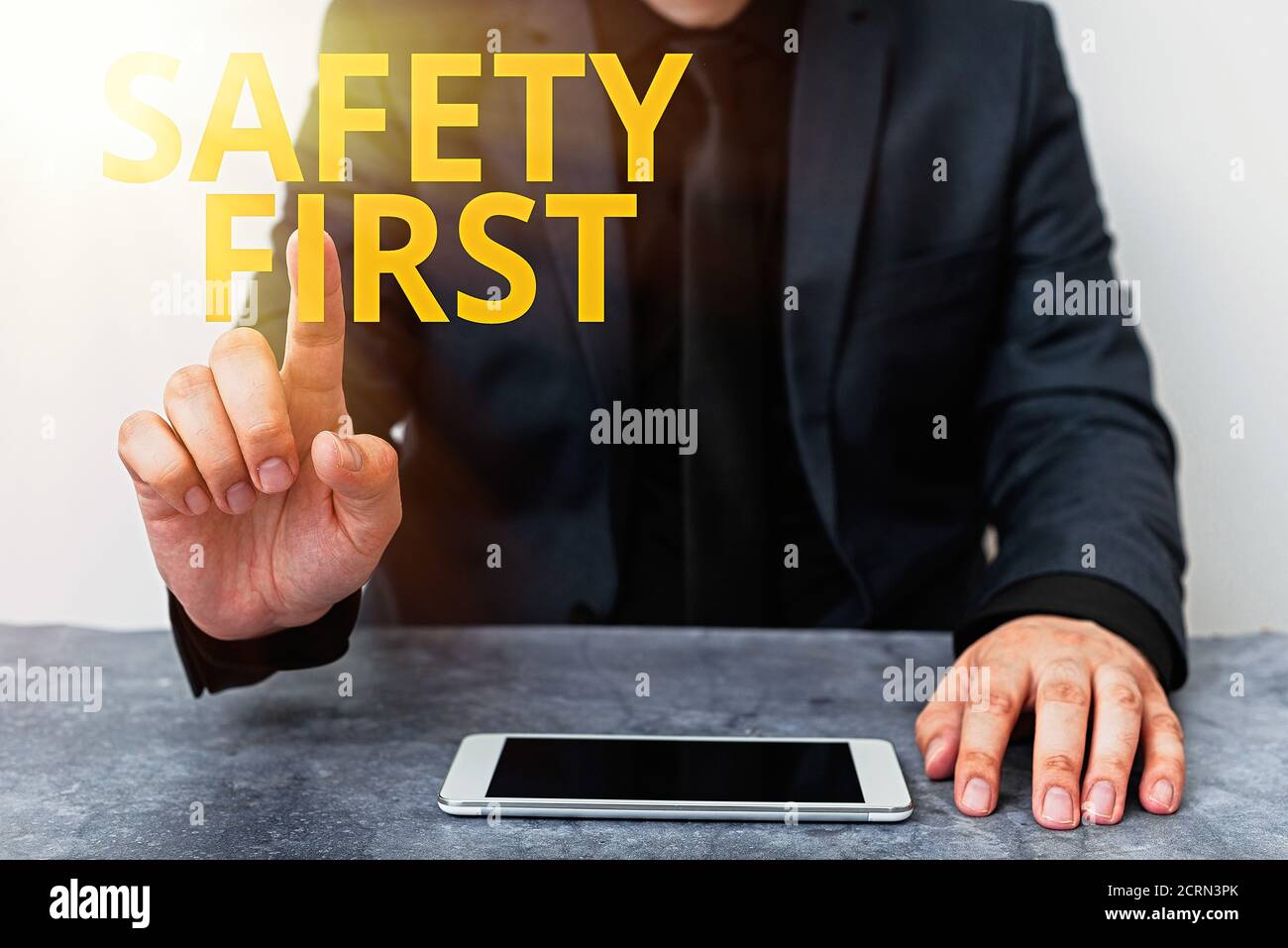 Handwriting text writing Safety First. Conceptual photo used to say ...